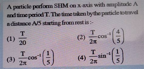 a particle perform shm on x axis with amplitude a and time period t