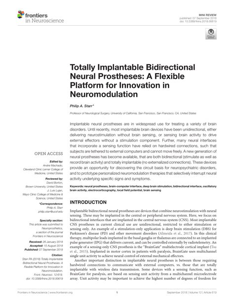 Pdf Totally Implantable Bidirectional Neural Prostheses A Flexible Platform For Innovation In