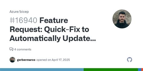 feature request quick fix to automatically update bicep module api