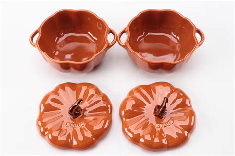 Staub Pumpkin Themed Cast Iron Cocette Dishes Ebth