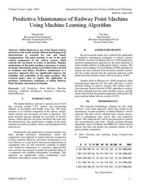 Predictive Maintenance Of Railway Point Machine Using Machine Learning