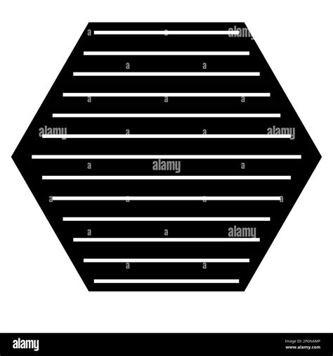 Monochrome Vector Graphic Of A Black Hexagon Intersected By White Parallel Lines Stock Vector