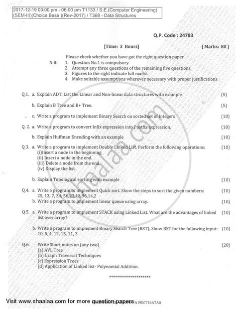 Data Structures 2017 2018 Be Computer Engineering Semester 3 Se Second Year Cbcgs Question
