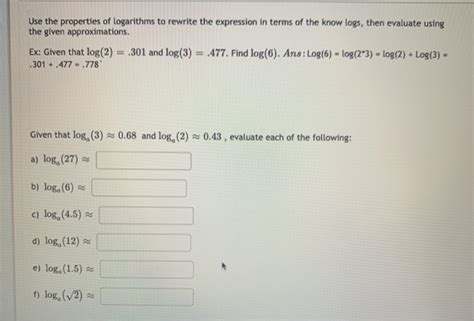 Solved Use The Properties Of Logarithms To Rewrite The Chegg