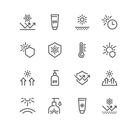 Set Of Sun Protection Related Icons Sunscreen Uv Rays Exposure Time