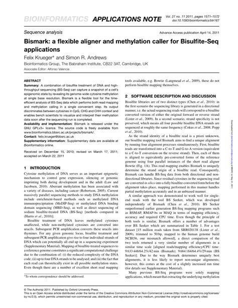 Pdf Krueger F Andrews Srbismark A Flexible Aligner And Methylation Caller For Bisulfite Seq