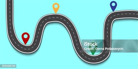 이정표가 있는 로드맵입니다 핀이 있는 도로 구불구불한 길 행진 차트 여행 인포그래픽 템플릿입니다 벡터 이미지입니다 스톡 사진 인생대사에 대한 스톡 벡터 아트 및 기타 이미지