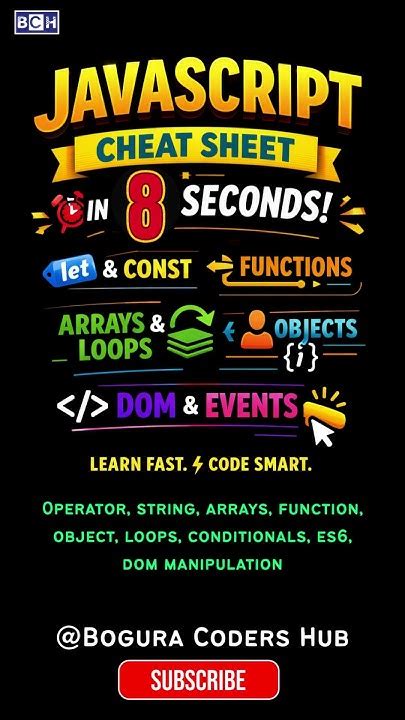 Javascript Cheat Sheet In 08 Seconds Learn Fast Covers Variables