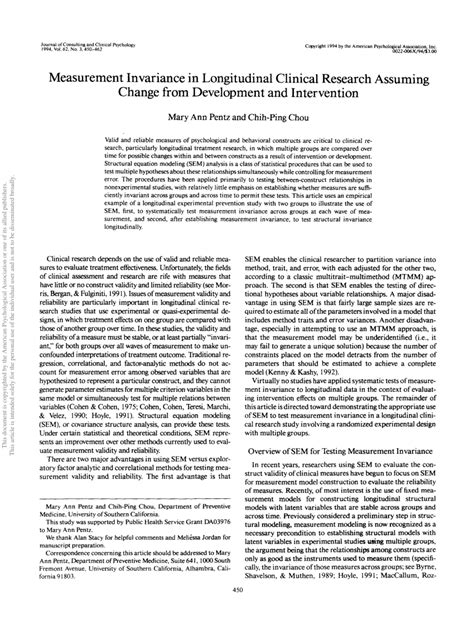 Measurement Invariance In Longitudinal Clinical Research Assuming