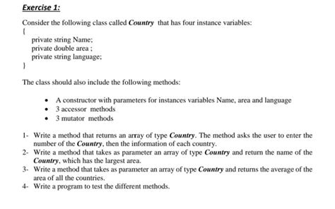 Solved Exercise Consider The Following Class Called Chegg