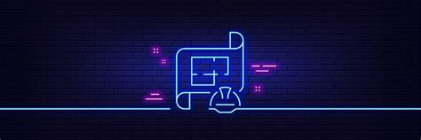 Engineering Plan Line Icon Technical Documentation Sign Neon Light Glow
