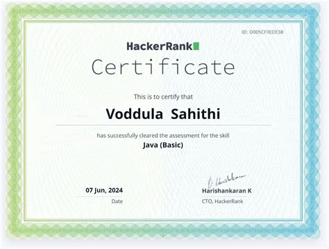 Sahithi Reddy Voddula On Linkedin Java Certified Hackerrank Hackerrankcertified
