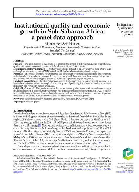 Pdf Institutional Quality And Economic Growth In Sub Saharan Africa