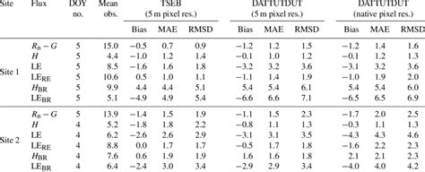 Difference Statistics Describing Comparisons Between Modeled Daytime