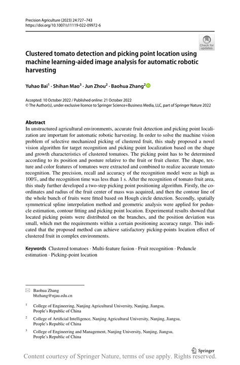 clustered tomato detection and picking point location using machine