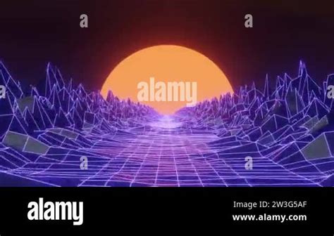 80s Retro Futuristic Sci Fi Seamless Loop Retrowave Landscape Neon Lights And Low Poly Terrain