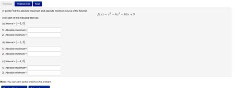 Solved Find The Absolute Maximum And Absolute Minimum Values Chegg
