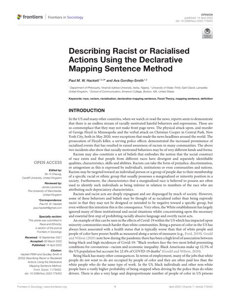 Pdf Describing Racist Or Racialised Actions Using The Declarative