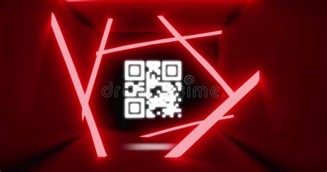 Image Of Infographic Interface And Qr Code In Abstract Pattern Over Red Tunnel Stock Image