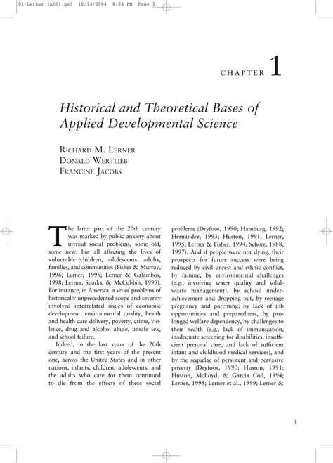 Pdf Historical And Theoretical Bases Of Applied Developmental Science