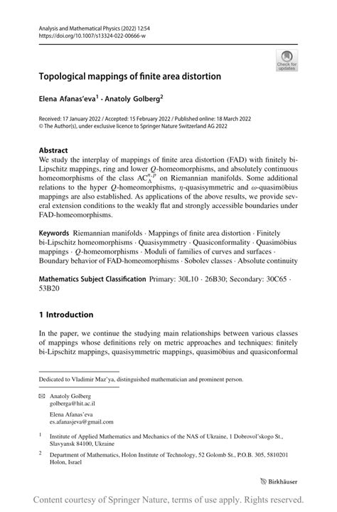 Topological Mappings Of Finite Area Distortion Request Pdf