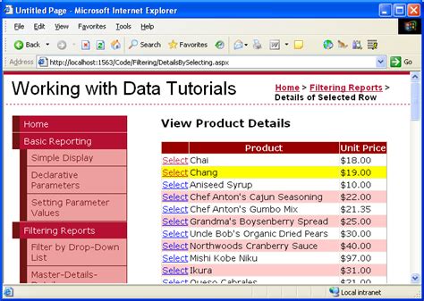 Masterdetail Using A Selectable Master Gridview With A Details