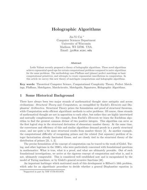 Pdf Holographic Algorithms University Of Wisconsin~jycpapersha
