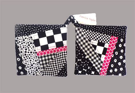 Handmade Quilted Potholders Set Of 2 Black White Pink Etsy