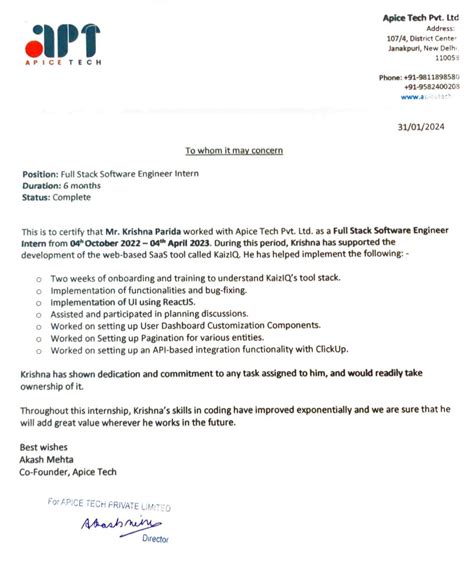 Krishna Parida On Linkedin Apicetech Kaiziq Internship