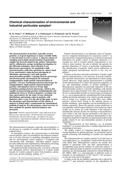 Pdf Chemical Characterization Of Environmental And Industrial Particulate Samples†