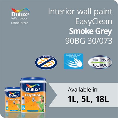 Dulux Easyclean Smoke Grey 90bg 30073 Anti Bacteria Interior Wall Paint Lazada