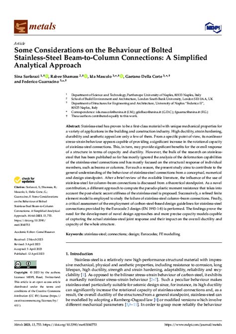 Pdf Some Considerations On The Behaviour Of Bolted Stainless Steel Beam To Column Connections
