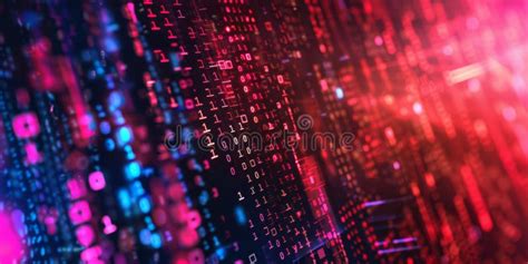 This Is A Digital Artwork Featuring A Stream Of Abstract Data In Red And Blue Colors Stock