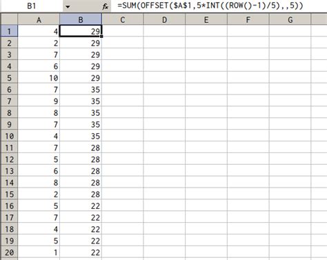 Excel Formula To Sum Every 5 Rows Stack Overflow