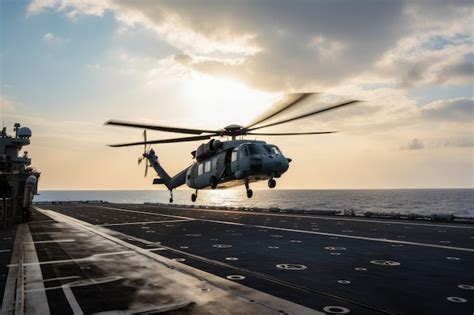 Premium Ai Image Helicopter On The Deck Of An Aircraft Carrier At
