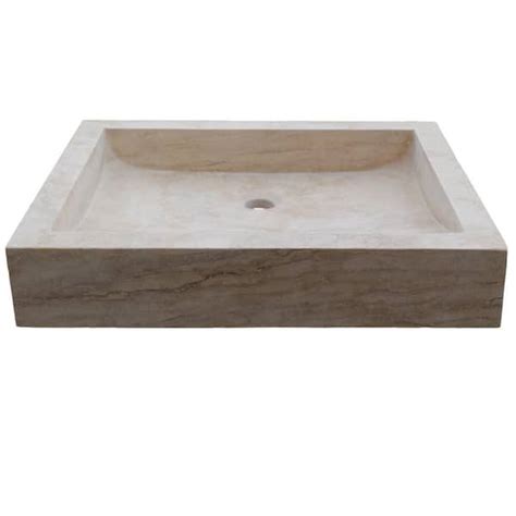 Tashmart Angled Flow Rectangular Natural Stone Vessel Sink In Beige Tm102 Lt The Home Depot