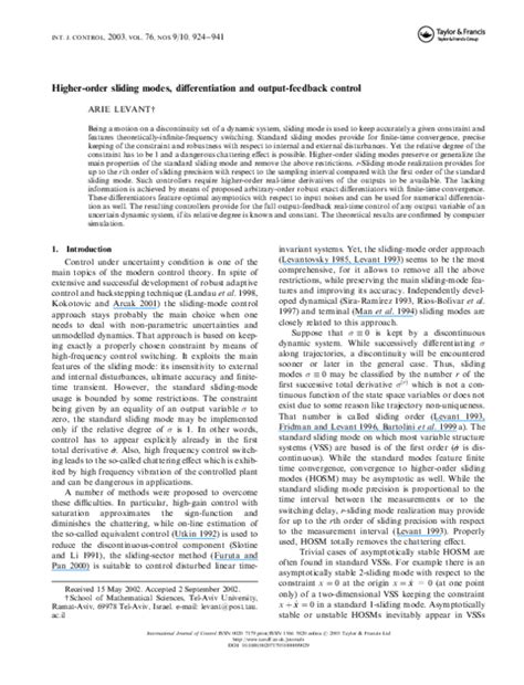 pdf higher order sliding modes differentiation and output feedback