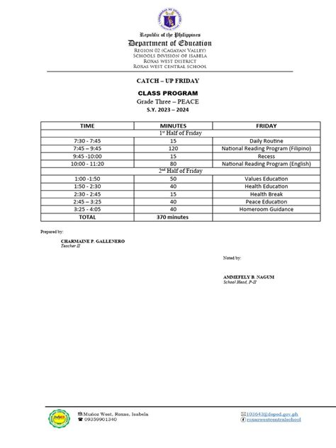 Gr 3 Catch Up Friday Class Program Pdf