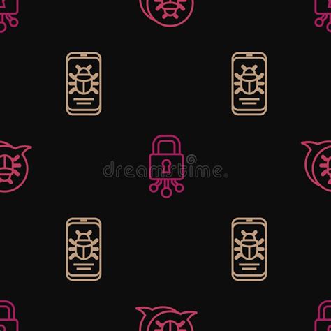 Set Line System Bug On Mobile And Cyber Security On Seamless Pattern