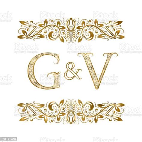 G V 빈티지 이니셜 기호입니다 글자 장식 요소에 의해 포위 된다 결혼식 또는 로얄 스타일에서 비즈니스 파트너 모노 그램입니다 고풍스런에 대한 스톡 벡터 아트 및 기타