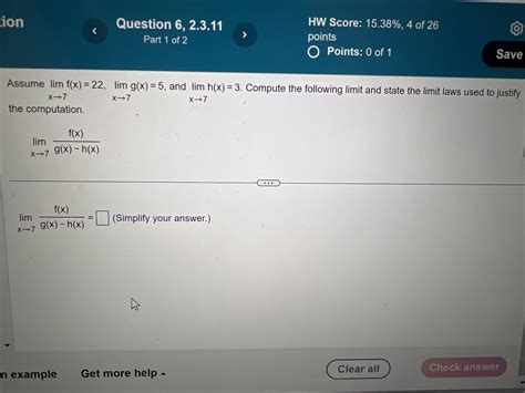 Solved Assume Limx→7fx22limx→7gx5 ﻿and Limx→7hx3