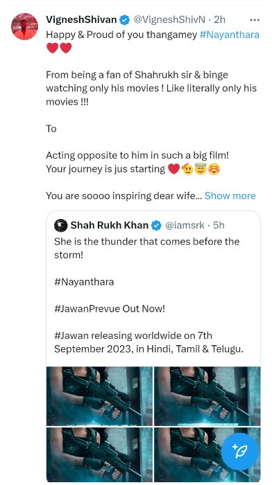 Vignesh Shivan Turns Cheerleader For Nayanthara After Jawan Poster Releases Says Proud Of You