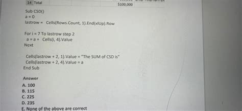 Solved Question The Following Excel Image Has A VBA Chegg