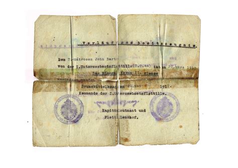 Provisional Iron Cross Certificate For A U Boat Sailor Story Goes My