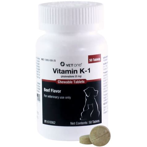 Vitamin K1 for Dogs & Cats - 25mg (per chewable tablet) - [Blood Clot ...