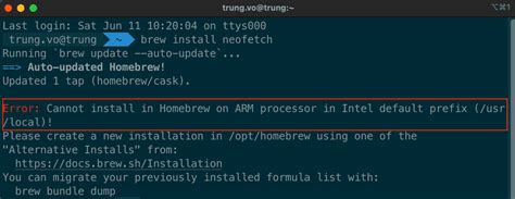 Error Cannot Install In Homebrew On Arm Processor In Intel Default