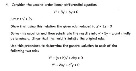 Solved 4. Consider the second-order linear differential | Chegg.com