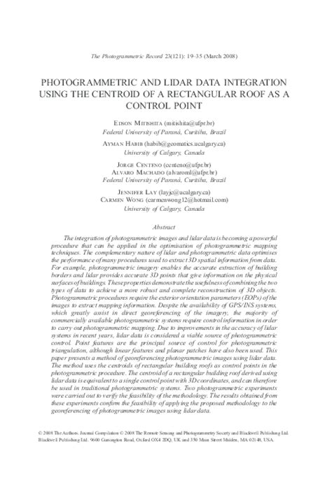 pdf photogrammetric and lidar data integration using the centroid of