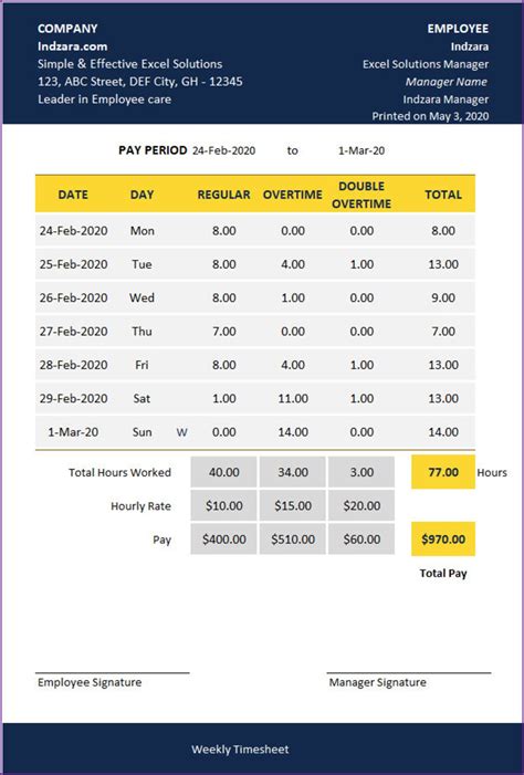 Employee Timesheet Excel Template Etsy