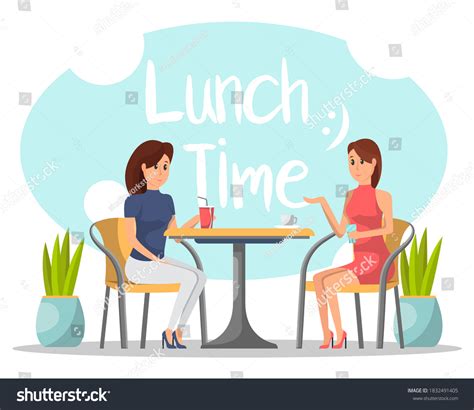 Lunch Time Isolated Two Woman Person Stock Vector Royalty Free 1832491405